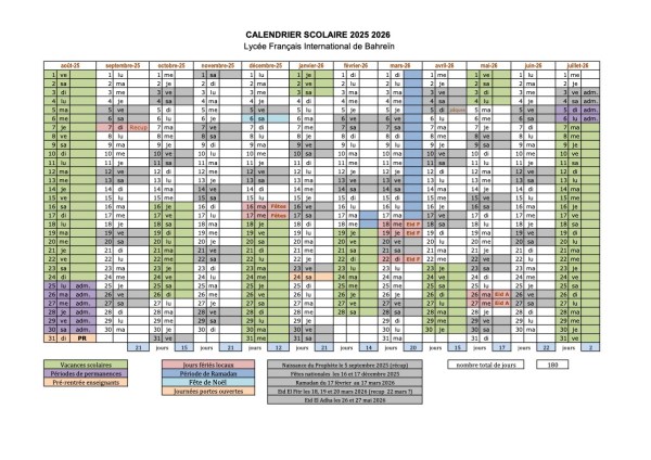 School calendar 2025-2026 - French International School of Bahrain